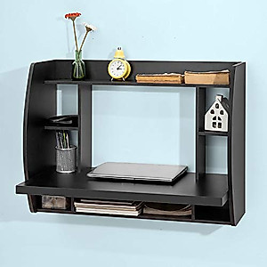 Haotian FWT18-SCH, Black Home Office Table Desk Workstation Computer Desk with Storage Shelves, Trestle Desk