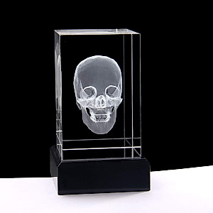3D Human Skull Anatomical Anatomy Model Paperweight(Laser Etched) in Crystal Glass Cube Science Gift (No Included LED Base)(3.1x2x2 inch)
