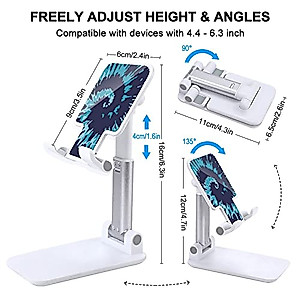 Navy Blue Tie Dye Cell Phone Stand for Desk Foldable Phone Holder Height Angle Adjustable Sturdy Stand White-Style
