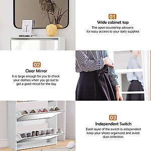 AODAILIHB White Shoe Cabinet for Entryway Slim, Narrow Freestanding Shoe Rack with 4 Flip Drawers&Mirror, Wood Shoe Storage Organizer for Closet, Apartment, and Corridor (Mirror Cabinet)
