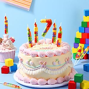 MTLEE 9 Pcs Building Block Candles Number 1-9 Building Block Birthday Candle Numeral Birthday Cake Topper Cupcake Candles for Building Block Birthday Decoration Party Supplies (Number 7)