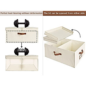 StorageWorks 55L Storage Bin, Decorative Closet Storage Box with Double-Open Lid, Divider Board and 3 PU Handles, Hand Wash, Canvas, Ivory White, Extra Large