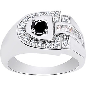 AFFY Round White Cubic Zirconia D Shape Fashion Ring 925 Sterling Silver