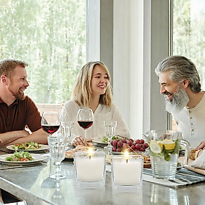 Kingyo 20 Pack White Unscented Votive Candles in Clear Square Glass Jar - 10 Hour Burn Time - Perfect for Wedding Receptions, Christmas, Party Favors & More