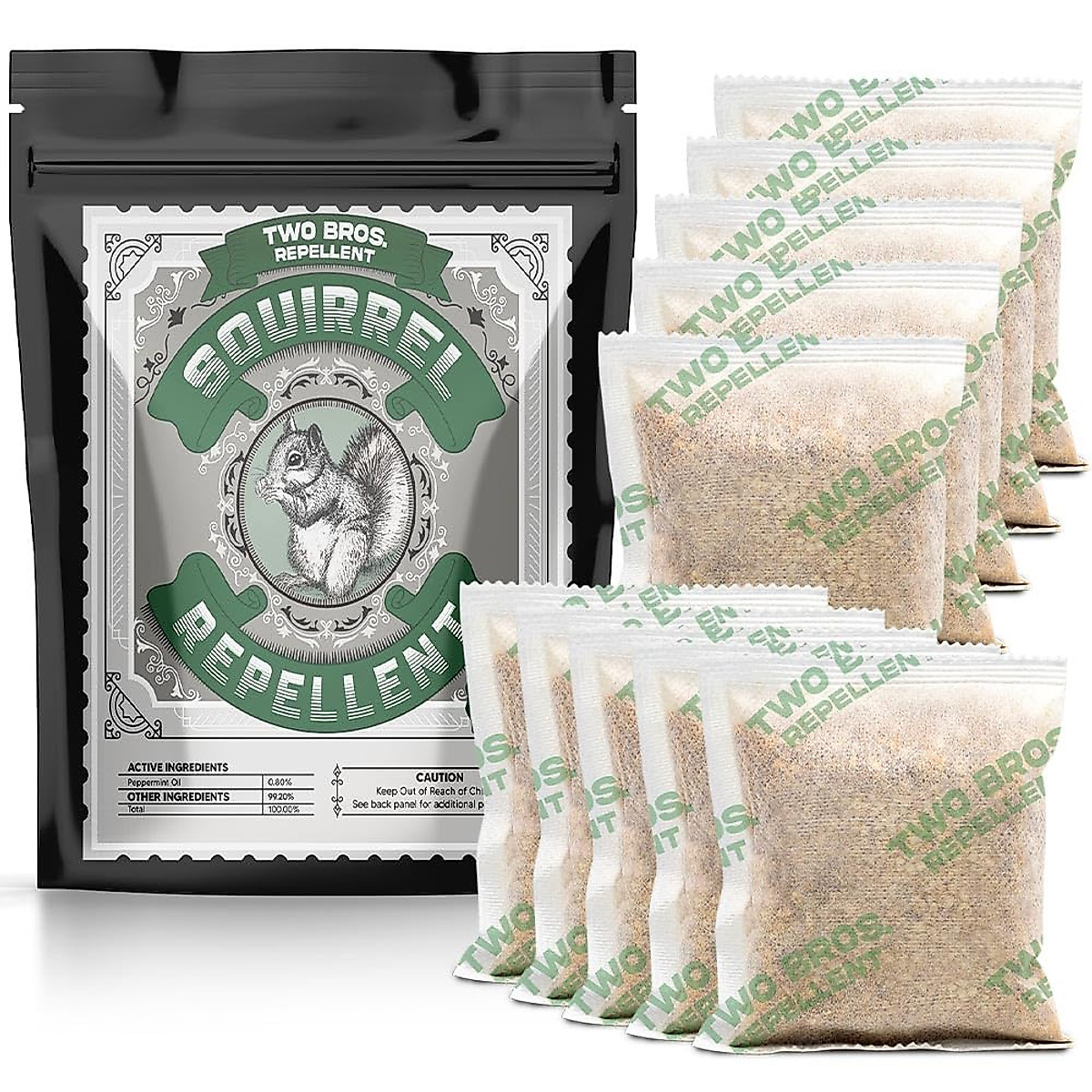 Two Bros. Repellent Squirrel Repellent Outdoor,Chipmunk Repellent Outdoor,Squirrel Repellents Indoor,Squirrel Deterrent,Natural Squirrel Repellent for Bird Feeders/Garden/Attic/Shed -10P, black