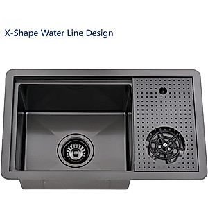 BRONSTARZ 24 Inch Nano Black Undermount Hidden Bar Sink with Glass Rinser 24x14 Stainless Steel Undermount Workstation Sink Bar Prep Sink 16 Gauge Single Bowl Undermount Kitchen Sink with Cup Washer