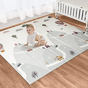 Baby Play Mat for Floor 79" x 71", Waterproof Foldable Playmat for Babies & Toddlers, Large Foam Play Mat for Kids, Reversible Soft Baby Mat for Crawling & Tummy Time Indoor Outdoor