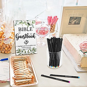 Geelin 19 Pcs Bible Wedding Guestbook Sign and Pens Set Greenery Wooden Standing Sign Bible Guest Book Sign 6 Highlighters for Bible Pages 12 Fine Point Pens for Baby Shower Bridal Shower Party