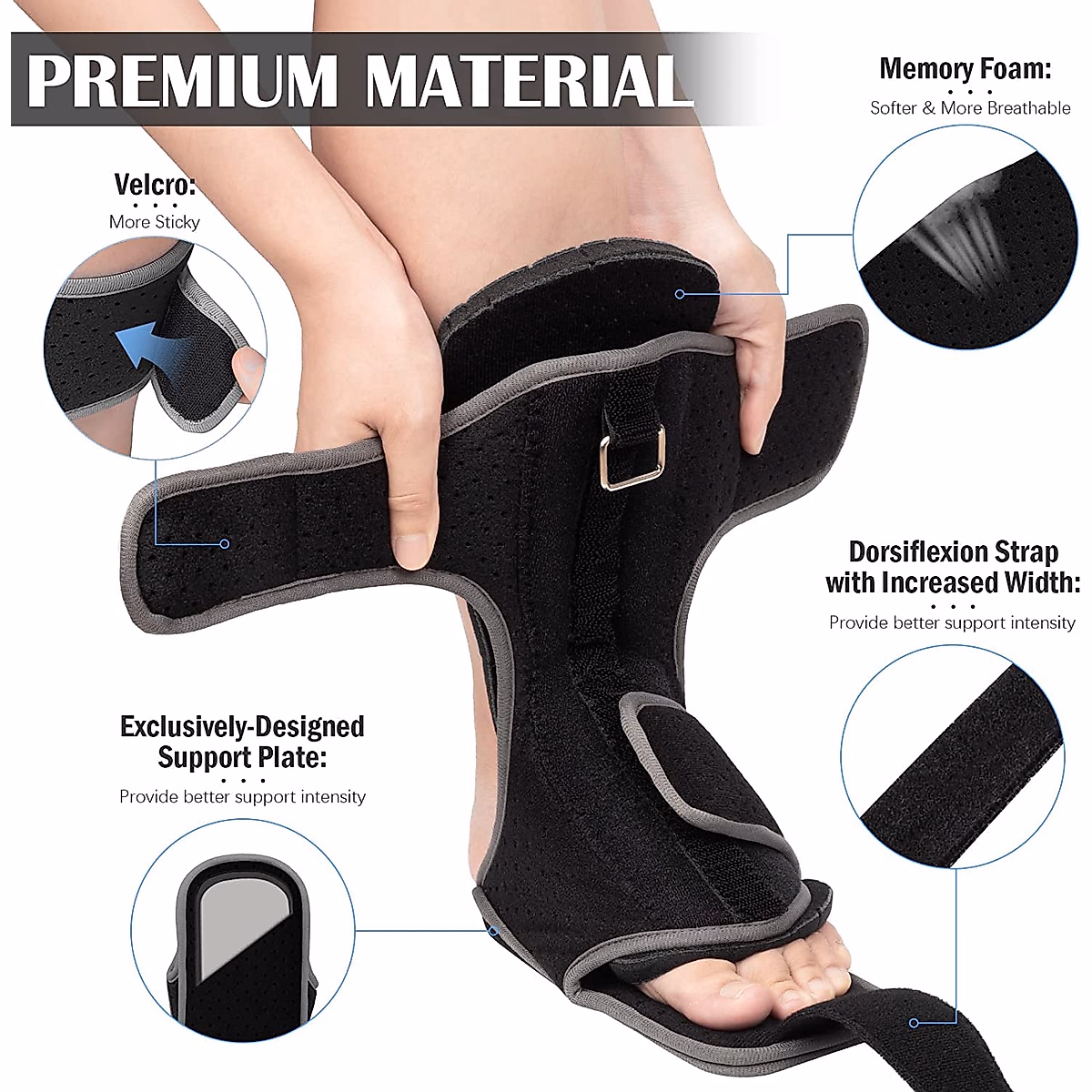 WXY Foot Brace with Support Plate - Dorsal Night Splint for Plantar Fasciitis Women Men - Plantar Fasciitis Relief Achilles Tendonitis Foot Drop Heel Pain Black