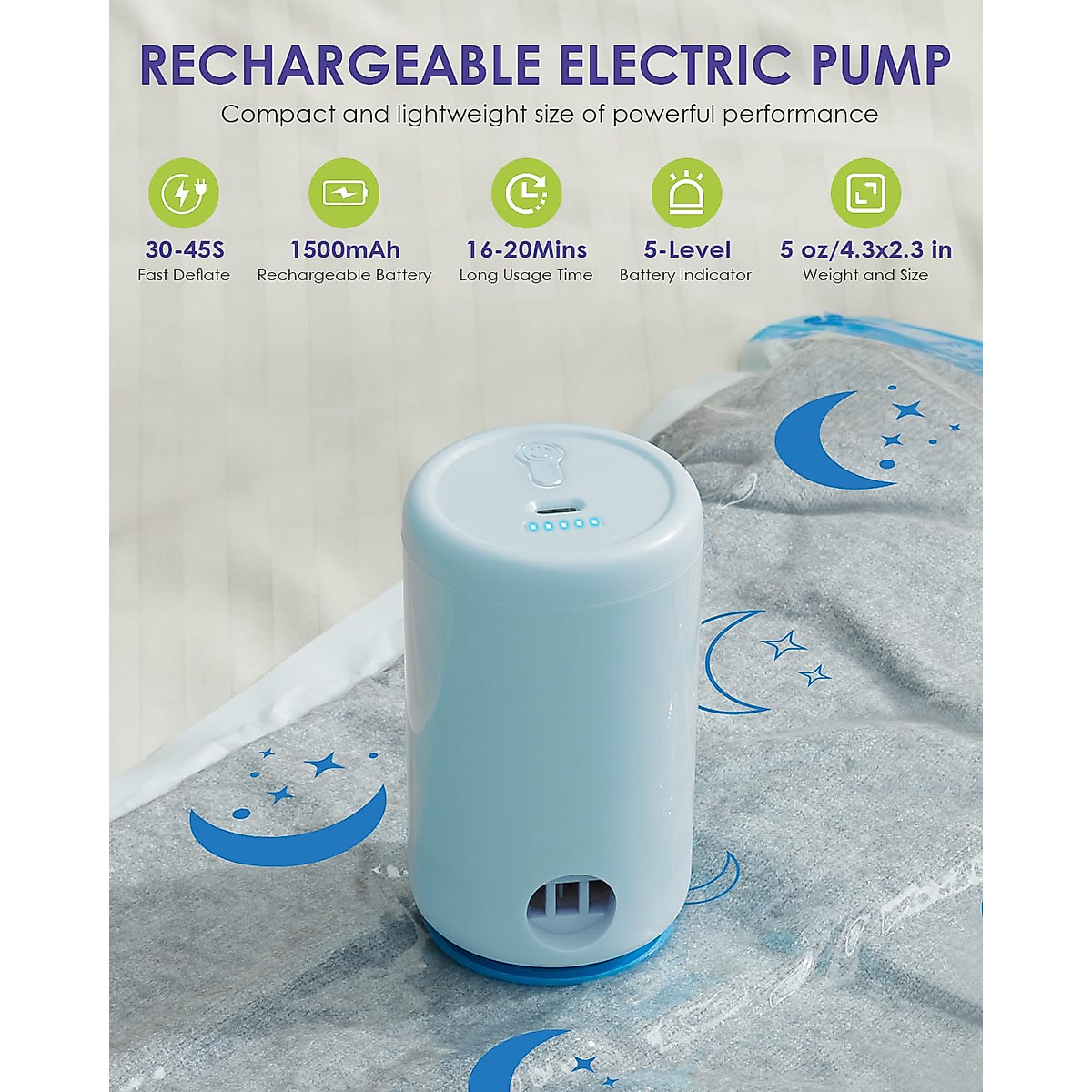 Vacuum Storage Bags, 5 Pack Large Size (32"x22") Reusable Vacuum Compression Space Saving Bag for Clothes, Mattress, Blankets, Duvets, Pillows, Comforters, Quilts, Dresses, Travel