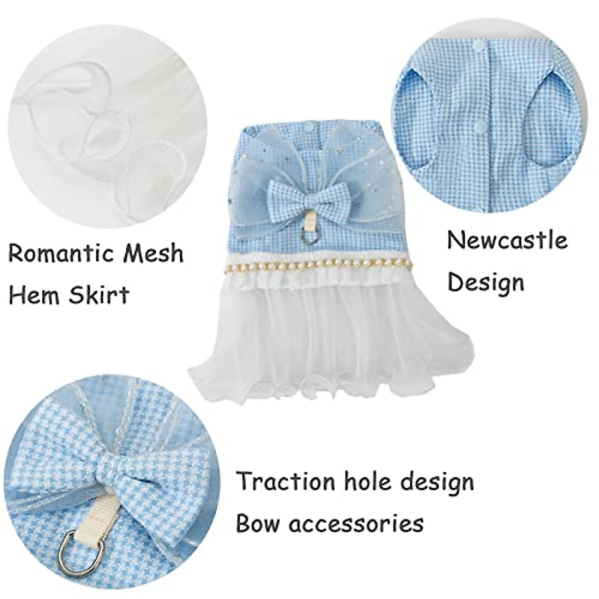 Cat Dress Harness with D Ring Summer Princess Style Seersucker Mesh Skirt Bow Dress for Small Medium Dogs Cats Girl Chihuahua Yorkie Teddy Pet Clothes (X-Large)