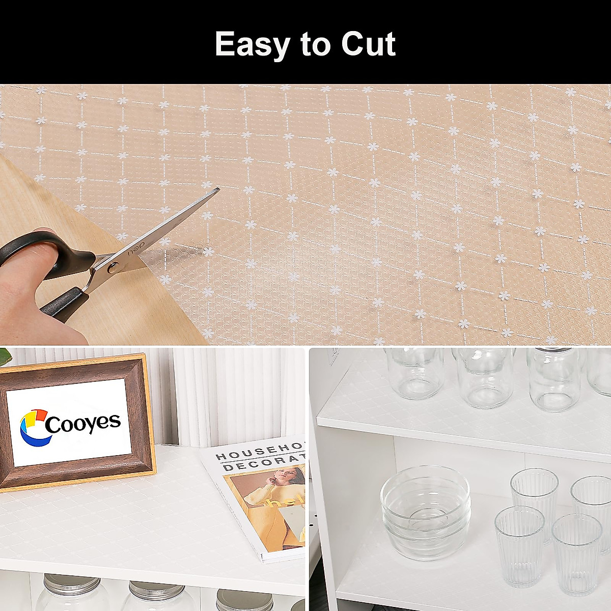 Cooyes Shelf Liner and Drawer Liner,EVA Non-Adhesive Non-Slip Washable Cabinet Liner Refrigerator Liners,for Cupboard,Kitchen,Bathroom,Table Place Mats,Desks Liner