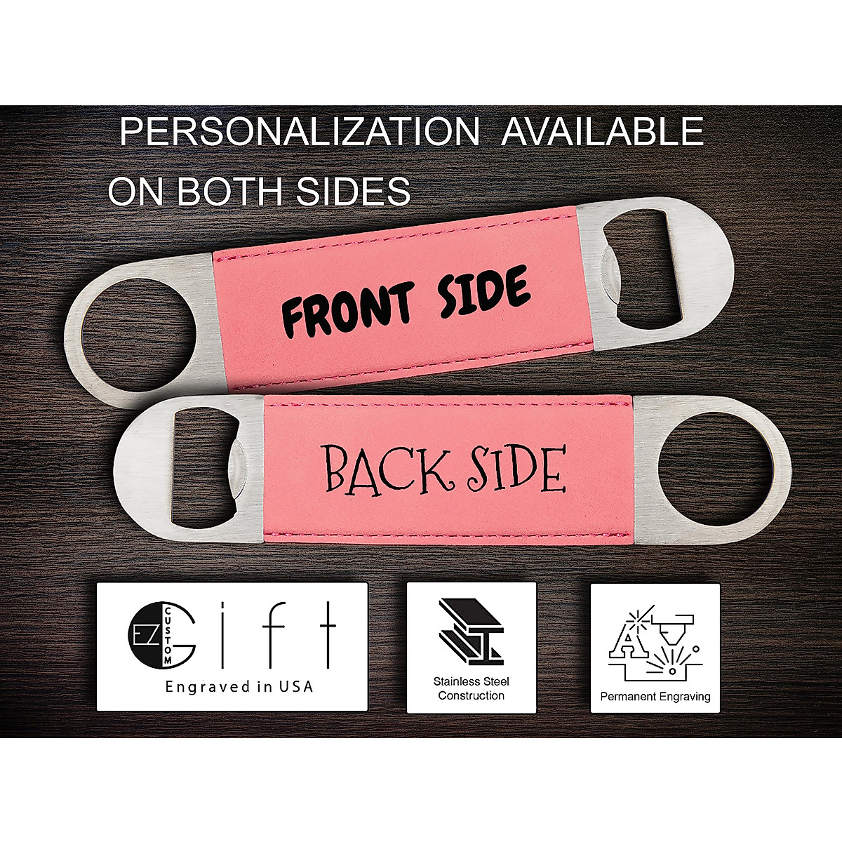 Custom Engraved Stainless Steel Classic Paddle Style Bottle Opener - Personalized Pub Beer Opener Gift for Groomsmen, Men, Women, Bartender (Pink)