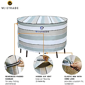 Patio Table Cover, 72"Diax28"H Outdoor Round Medium-Small 4-5 Piece Furniture Set Cover, Heavy Duty Waterproof UV Resistant, Striped