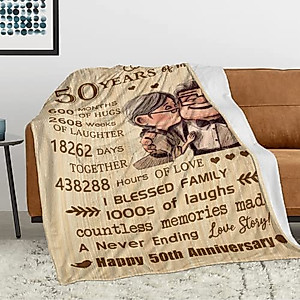 50th Anniversary Blanket Gifts - Gift for 50th Wedding Anniversary - Golden 50 Years of Marriage Gifts for Dad, Mom, Grandpa, Grandma, Grandparents - 50th for Husband Wife 60"X 50"