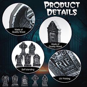 Barydat 5 Pieces Halloween Tombstone Table Decorations Wooden Scary Halloween Headstone Sign Rip Graveyard Gravestones Centerpieces for Desk Cemetery Craft Halloween Party Decor Supplies