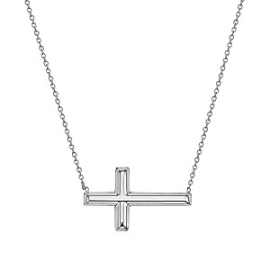 Ritastephens 14K White Gold Sideways Cross Necklace Adjustable Chain 16-18 inches