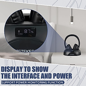 Retekess TA006 Wireless TV Headphones for Seniors,Wireless Headphones for TV,Power Display,No Lip-Sync Delay,Support Optical,Coaxial,AUX, RCA,TV Headphones with Charging Dock (Pack of 1)