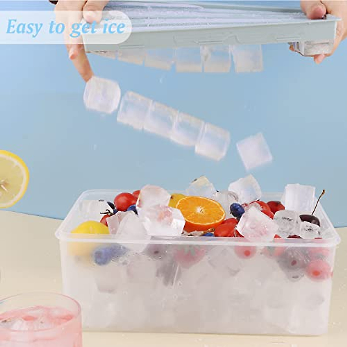 Unigul Ice Cube tray with lid and bin(3 Pack), 1.2'' Ice Cube Mold, Hexagon Ice Tray Making 96PCS Ice Cubes for Chilling Cocktails, Whiskey, Bourbon,Juice (3Pack Ice trays & Ice Bin & Tong)