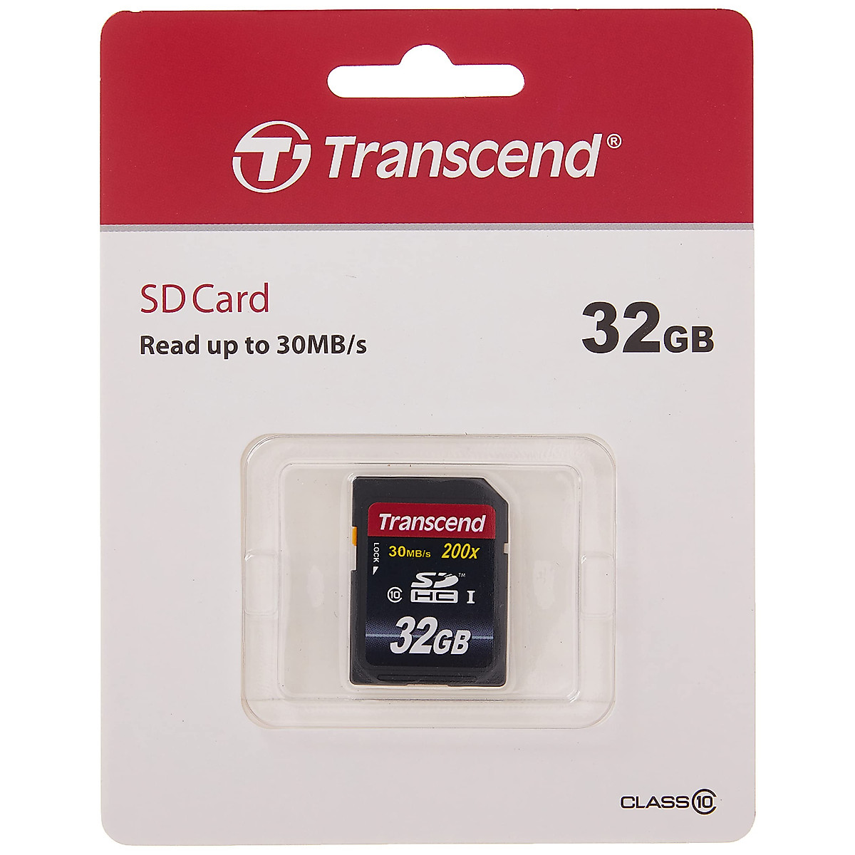 Transcend 32GB SDHC Class 10 Flash Memory Card Up to 30MB/s (TS32GSDHC10), Blue
