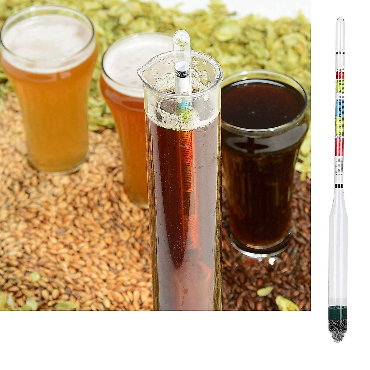 BORDSTRACT Hydrometer Alcohol 0-200 Proof Hydrometer Alcohol, Triple Scale Hydrometer for Home Brew Beer, Wine, Mead and Kombucha