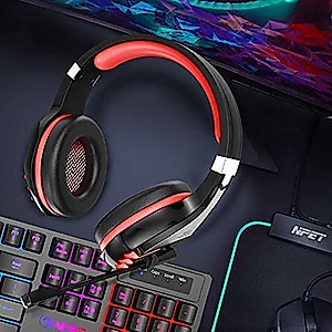 NPET Gaming Keyboard and Headset Bundle, Ultra-Slim Rainbow LED Backlit Keyboard, Stereo Gaming Headset for PS4, PC, Xbox One Controller
