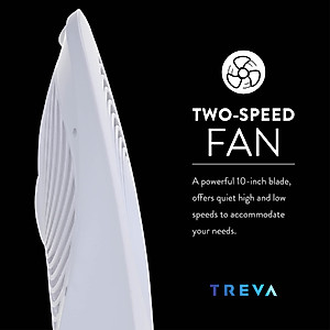 Treva 10-Inch Portable Fan, Powered by Battery and/or AC Adapter - Desk Fan Air Circulating with 2 Cooling Speeds for Personal and Travel Use (White)