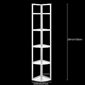 HMOREY 5-Tier Corner Shelf, Corner Bookshelf Small Bookcase Corner Storage Rack Plant Stand for Living Room, Home Office, Kitchen, Small Space (White-1)