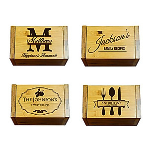 Personalized Recipe Box For Her - Custom Wood Recipe Organizer With Dividers - Kitchen Gift For Mom and Grandma