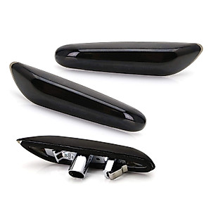 iJDMTOY Euro Smoked Lens Amber Full LED Front Fender Side Marker Blinker Lights Compatible With BMW 1 3 5 Series, etc, Replace OEM Amber/Clear Sidemarker Lamps