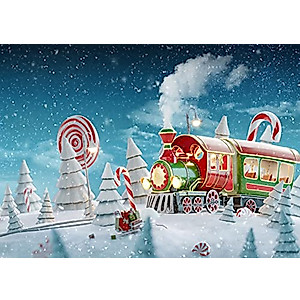 LYWYGG 7x5ft Christmas Backdrop Winter Snowy Christmas Backdrop Christmas Red Candy Train Backdrop New Year Wallpaper Family Party Decor Holiday Party Party Atmosphere Background CP-305