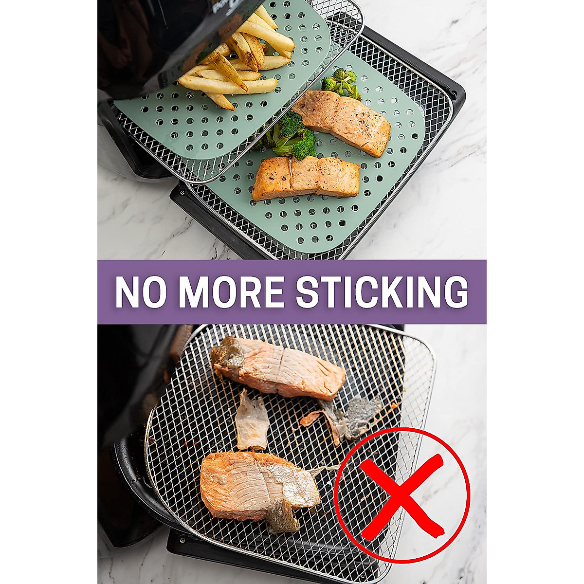 Air Fryer Silicone Liners, Non-Stick, Easy Clean, Reusable Air Fryer Liner Mats Accessories 8.5” SQUARE (2-Pack) “JUNIPER” Fits most air fryer models