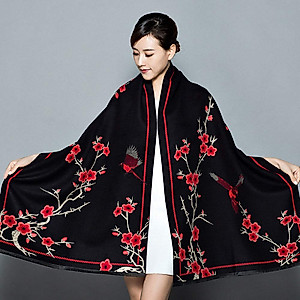 Scarfs,Women's Autumn Winter Cold-Proof Scarf Retro Black Plum Blossom Branch Flower Bird Jacquard Ethnic Warm Soft Cashmere Touch Scarf Thick Blanket Wedding Prom Party Shawl Scarf