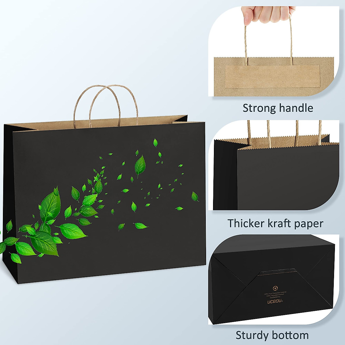 UCGOU 16x6x12 Black Gift Bags with Handles 50Pcs Large Paper Bags Shopping Bags for Small Business Party Favor Bags Bulk Craft Bags Retail Bags Grocery Bags