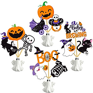 A Baby is Brewing Halloween Centerpiece Sticks 17Pcs Halloween Baby Shower Decorations Baby Brewing Little Boo Party Table Topper Decorations for Halloween Pregnancy Gender Reveal Party Supplies