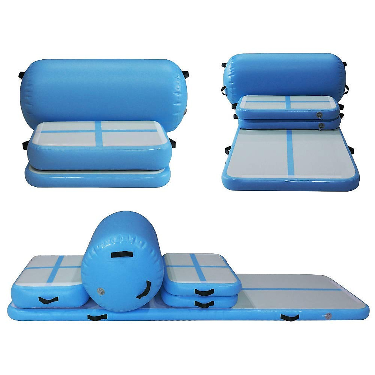 AKSPORT 5pcs Set of Inflatable Gymnastics Air Mat Tumble Track Tumbling Mat Floor Mats with Electric Air Pump for Home Use/Training/Cheerleading/Beach/Park and Water