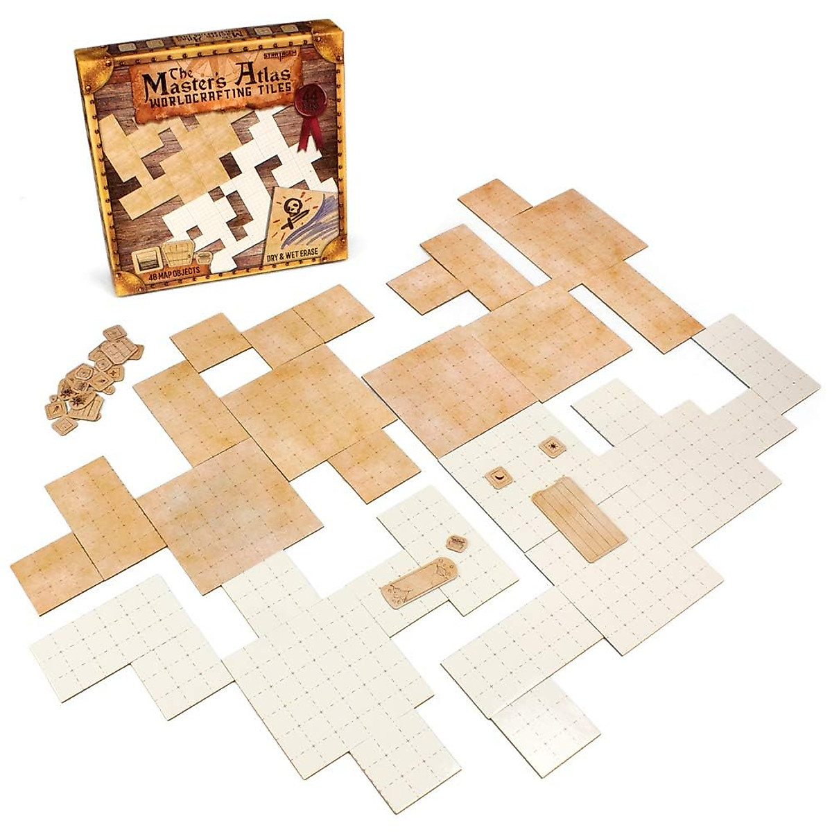Stratagem The Master's Atlas Grid Tiles-Reversible Dry Wet Erase Battle Grid for 3D DND-RPG Tabletop RPG Scenery-Dungeons Dragons Pathfinder- Tabletop Grid - 88 Tiles & 248 Tokens
