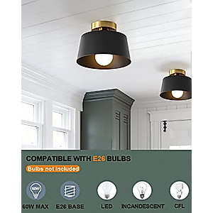 Ceiling Light Fixture, Hallway Ceiling Light with Gold Plate and Matte Black Shade, Modern Simple Style Porch Light Fixtures Semi Flush Mount (Black)