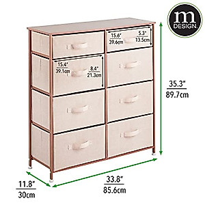 mDesign 35.3" High Steel Frame/Wood Top Storage Dresser Furniture Unit, 8 Removable Slim Fabric Drawers - Tall Bureau Organizer for Bedroom, Living Room, Closet - Lido Collection, Light Pink/Rose Gold