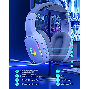 Jeecoo G80 Wireless Gaming Headset - 7.1 Surround Sound, Detachable Noise Canceling Mic, Low Latency 2.4G Wireless Gaming Headphones, Shining RGB - Works with PS4 PS5 PC Laptop Computers
