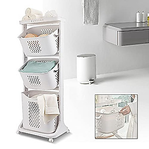 Laundry Basket 3 Tier, Removable PP Storage Basket with Universal Wheel, Multi-layer Toys Clothing Organization for Bedroom Bathroom