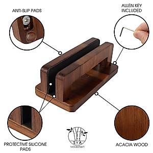 S&A WOODCRAFT Brown Acacia Wood Vertical Laptop Stand, Adjustable Wooden Laptop Holder, Non-Slip Laptop Dock Compatible with Apple MacBook, Microsoft Surface, Gaming Laptops, IPad, Tablets