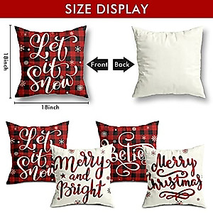 Christmas Decorations Christmas Pillow Covers 18x18 Inches Set of 4 Farmhouse Buffalo Plaid Black and Red Throw Pillow Case Winter Holiday Christmas Decor Home Sofa Couch Cushion Indoor Decorations