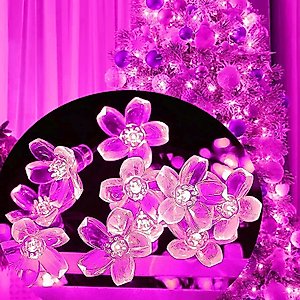 FULLBELL Valentines Day Decorations Pink Lights Cherry Blossom Lights Flower String Lights 33 Feet 100LED 8 Modes Wedding Party Indoor Flower Lights Bedroom Birthday Pink Room Decor (Pink)
