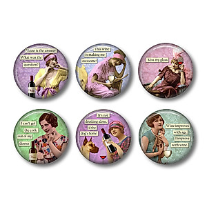 Wine Humor - Fridge Magnets - Funny Magnets - 6 Magnets - 1.5 Inch Magnets - Wine Magnets - Gift for Wine Lover - Retro Kitchen - Sarcastic Quotes