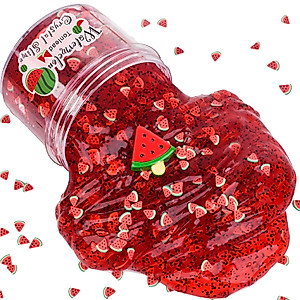 Tonlead Watermelon Crystal Clear Slime with Glitters, 7oz Soft Jelly Slime Non Sticky Premade Clear Crystal Slime for Girls Boys, DIY Cotton Mud Bubble Slime Stretchy Putty Kids Birthday (Red)