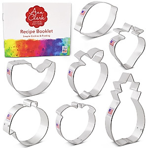 Fruit Basket Cookie Cutters 7-Pc. Set Made in the USA by Ann Clark, Lemon, Peach, Pineapple, Watermelon, Orange, Strawberry, Apple
