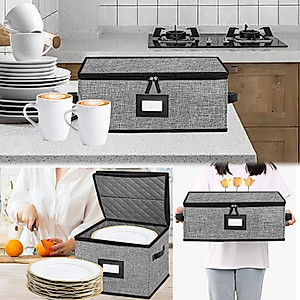 ouruer 5 PACK China Storage Containers-Quilted Mug Storage and Moving Boxes for Dishes,Dish Packing Supplies for Moving,Dinnerware &Accessories,Holds a total of 48 plates (4 sizes) and 12 cups(Grey)