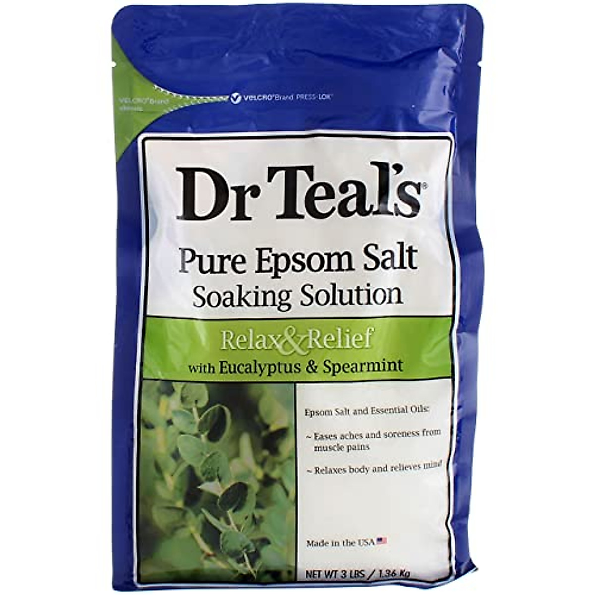 Dr Teals Soaking Solution, Epsom Salt, Relax, Eucalyptus Spearmint, 3 Pound (Pack of 4)
