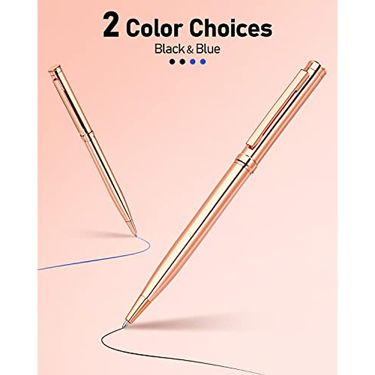 WEMATE 4Pcs Slim Retractable Ballpoint Pens, Extra 4Pcs Ink Refills in Black and Blue, Metal Pen 1.0mm Medium Point, Writing Pens with Gift Box for Office,Students, Teachers and Wedding Rose Gold